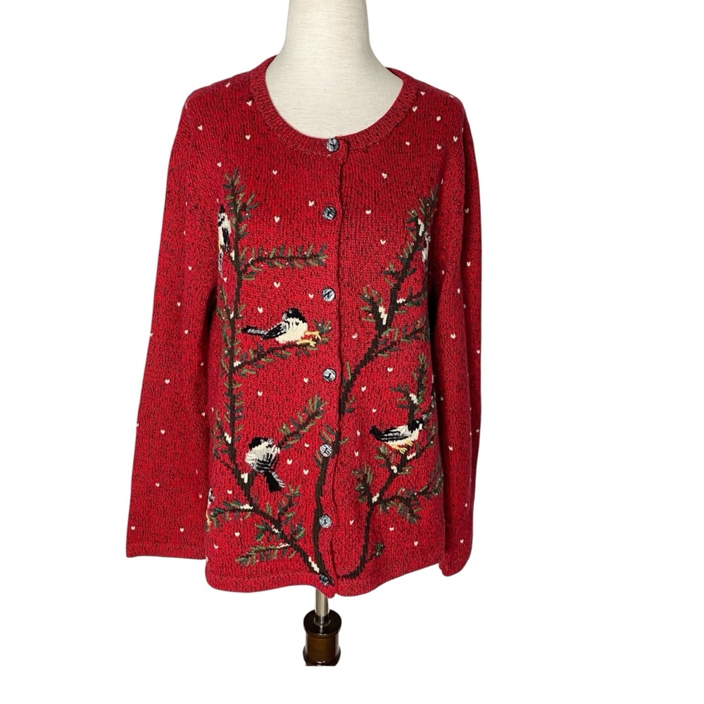 Vintage Coldwater Creek Bird Christmas Cardigan - Gem